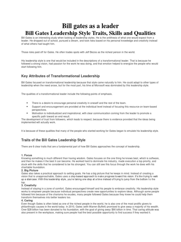 Bill Gates As A Leader | PDF | Transformational Leadership | Leadership
