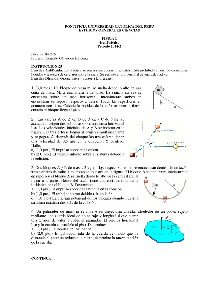 PC4 2014-2 - Galvez Fisica Pucp | PDF | Mecanica clasica | Cantidades fisicas