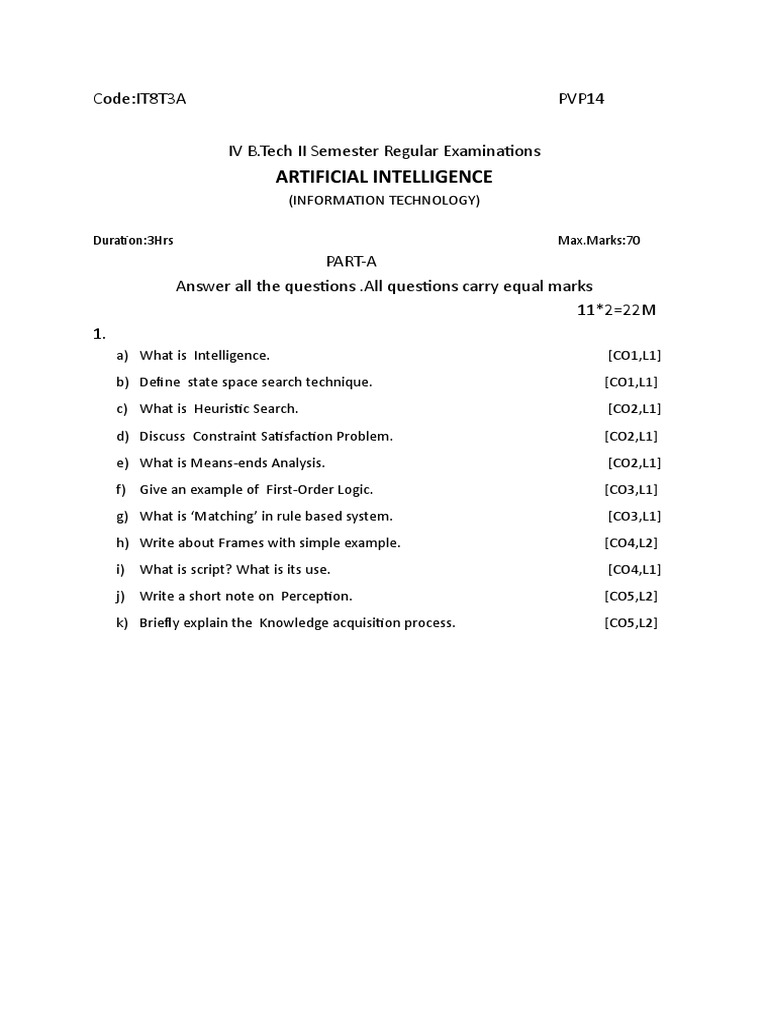 Artificial Intelligence: Code:IT8T3A PVP14 IV B.Tech II Semester ...