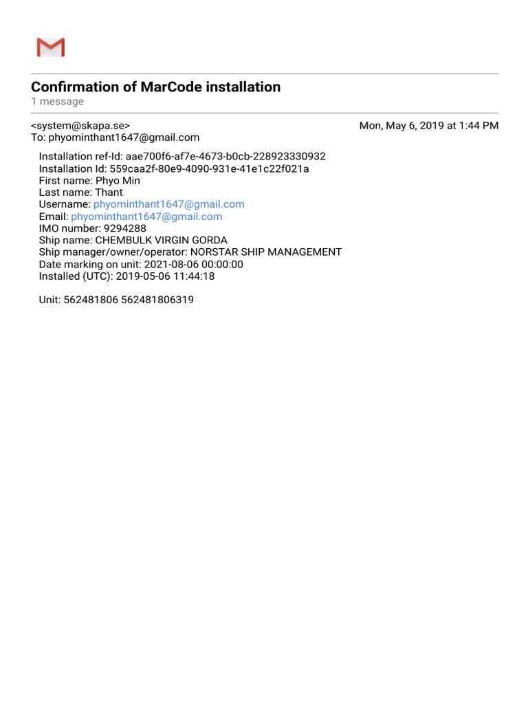Confirmation of Marcode Installation: 1 Message | PDF | Computers ...