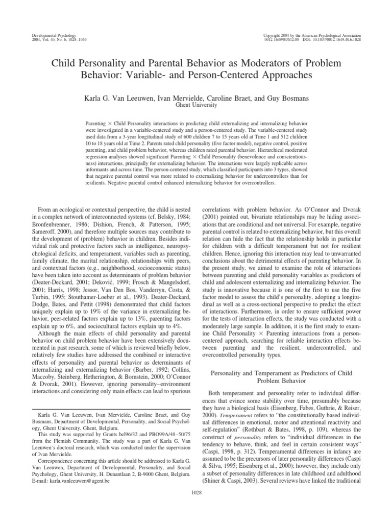 Child Personality and Parental Behavior As Moderators of Problem ...