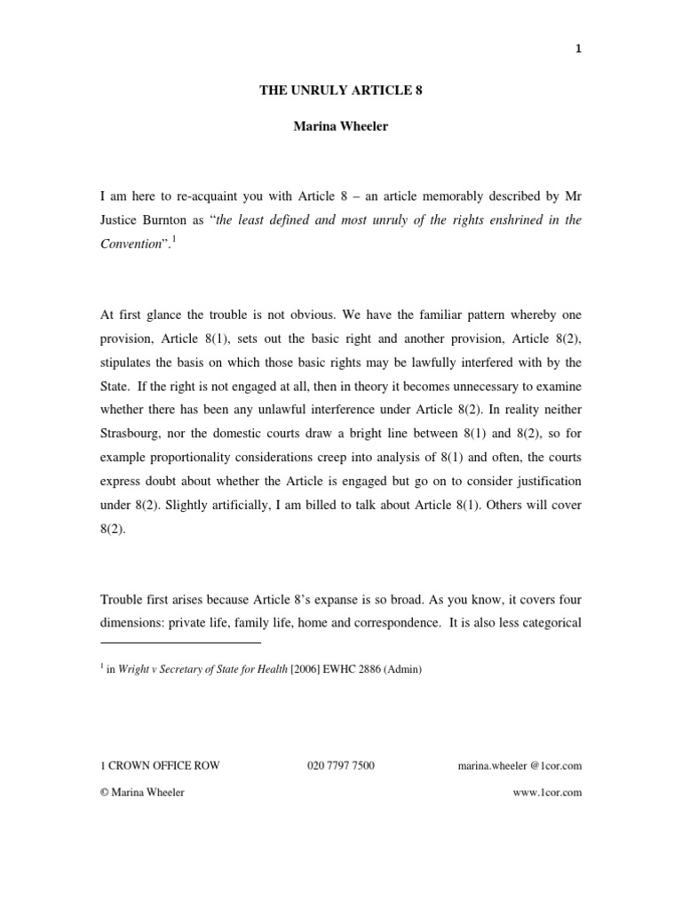 Article 8 ECHR | PDF | European Convention On Human Rights | Autonomy