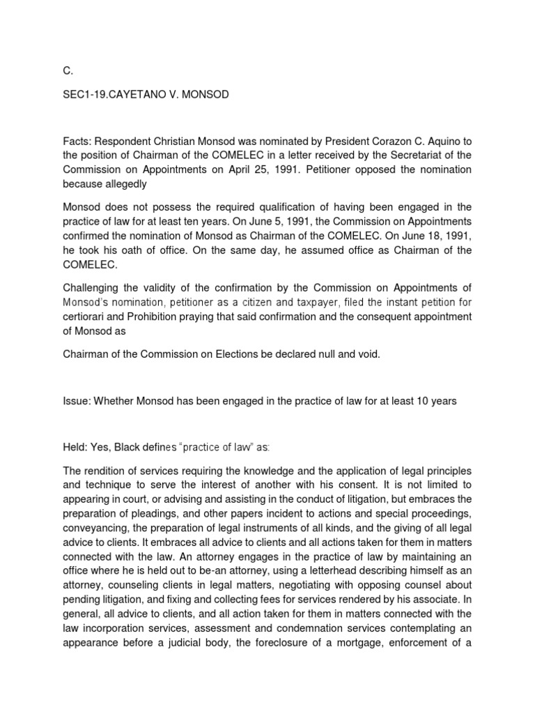 C Sec1 19.cayetano v. Monsod | PDF | Commission On Elections (Philippines) | Lawyer