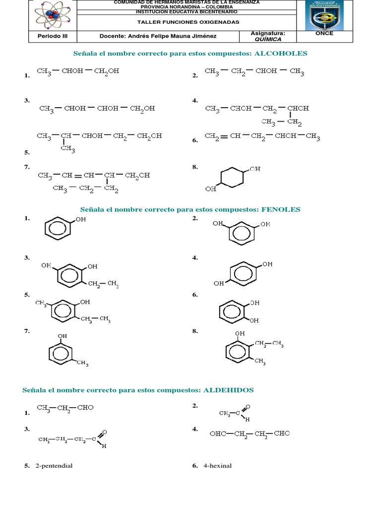 PLAN MEJORAMIENTO 11° Formulacion Organica | PDF | Moléculas ...