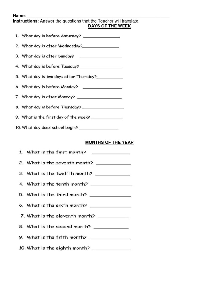 Name: - Instructions: Answer The Questions That The Teacher Will ...