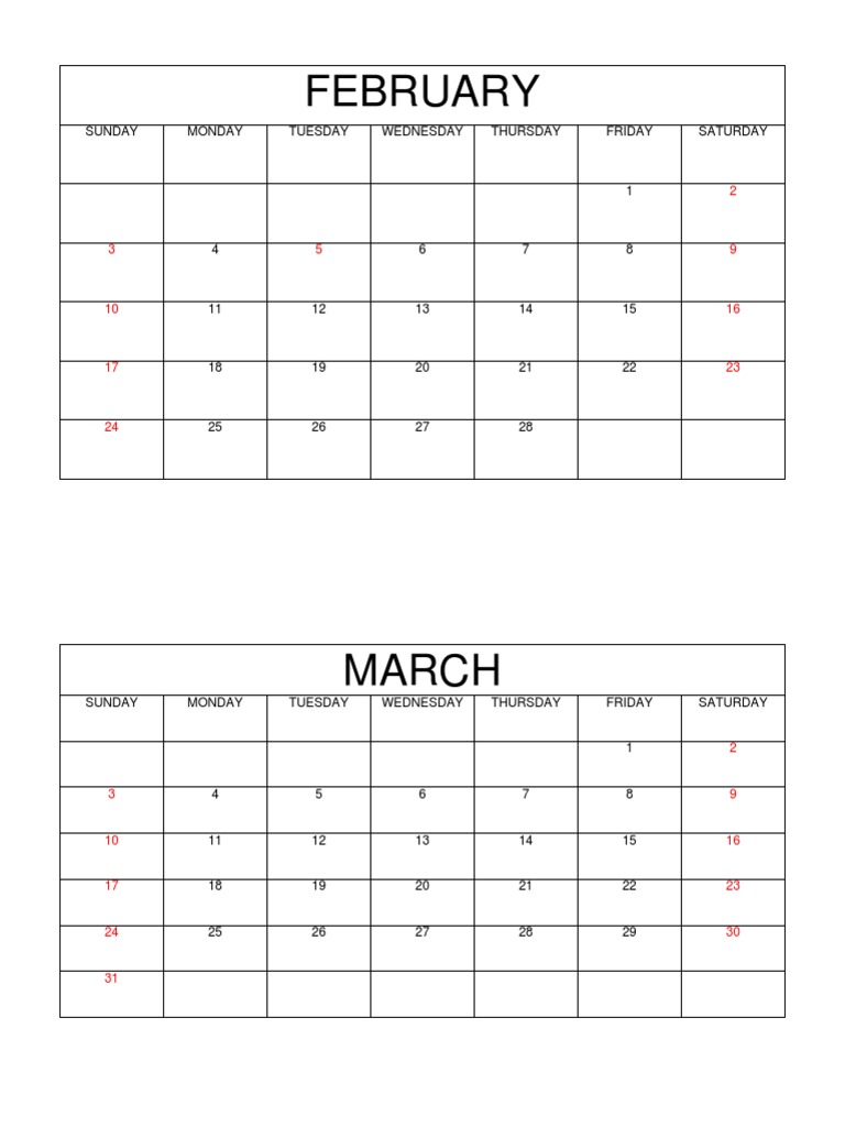 Monthly Calendar Overview: Feb-June | PDF
