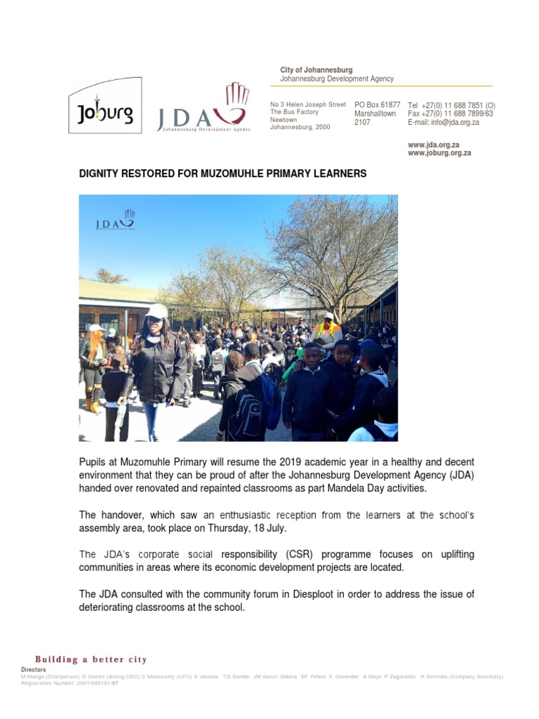 Dignity Restored For Muzomuhle Primary Learners Final (00000002) | PDF | Learning