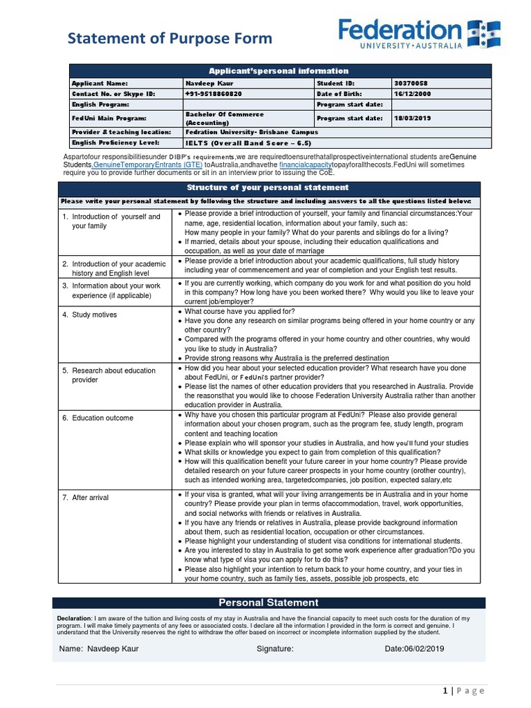 Sop Sample | PDF | University And College Admission | International Student