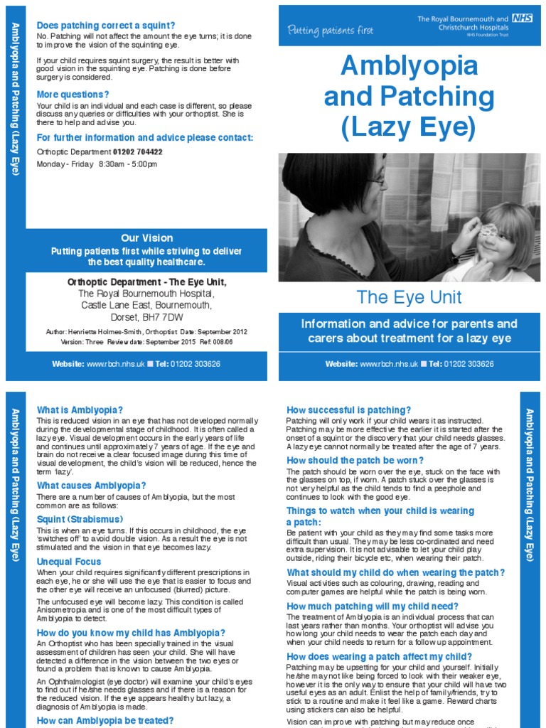 Amblyopia Patching Lazy Eye | PDF | Diseases Of The Eye And Adnexa | Light