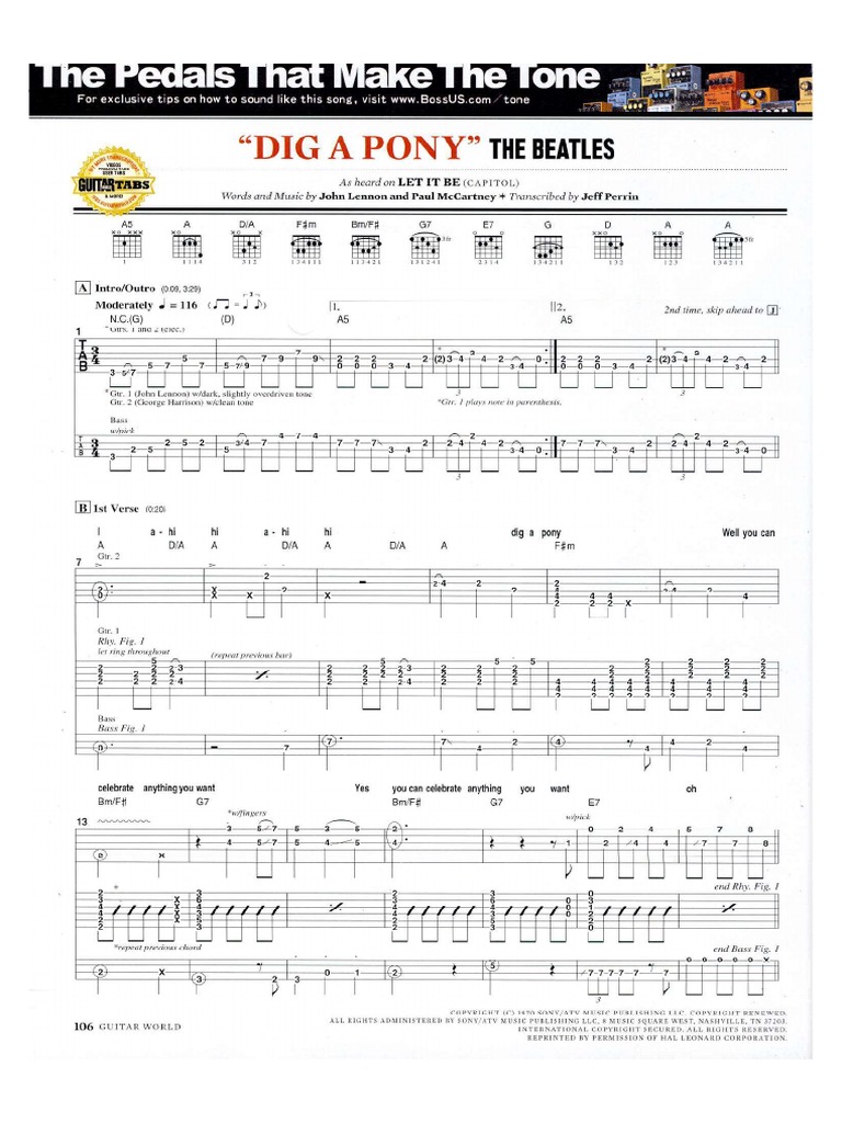 Dig A Pony - Beatles (Transc. Jeff Perrin) | PDF