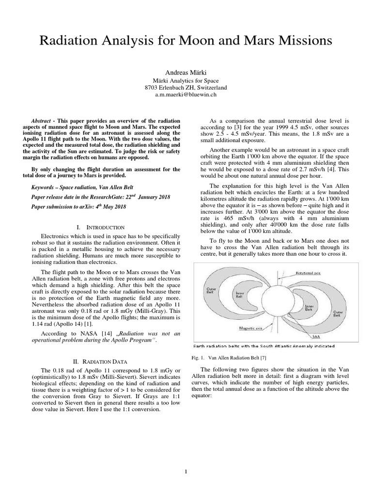 Radiation Risks for Moon and Mars Missions | PDF | Ionizing Radiation ...