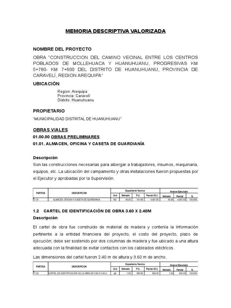 Memoria Descriptiva Valorizada | PDF | Hormigón | Sectores Economicos