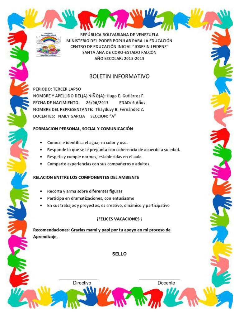 Boletín Informativo Preescolar Tercer Lapso | PDF | Educación de la ...