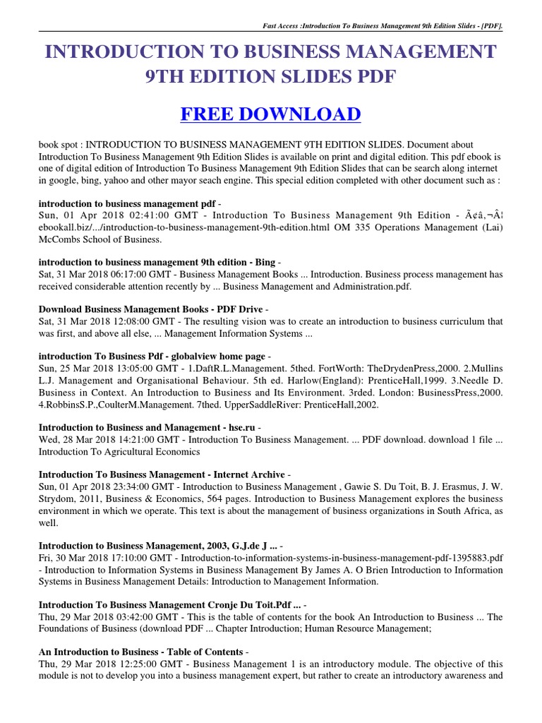 Introduction To Business Management 9th Edition Slides PDF | PDF ...