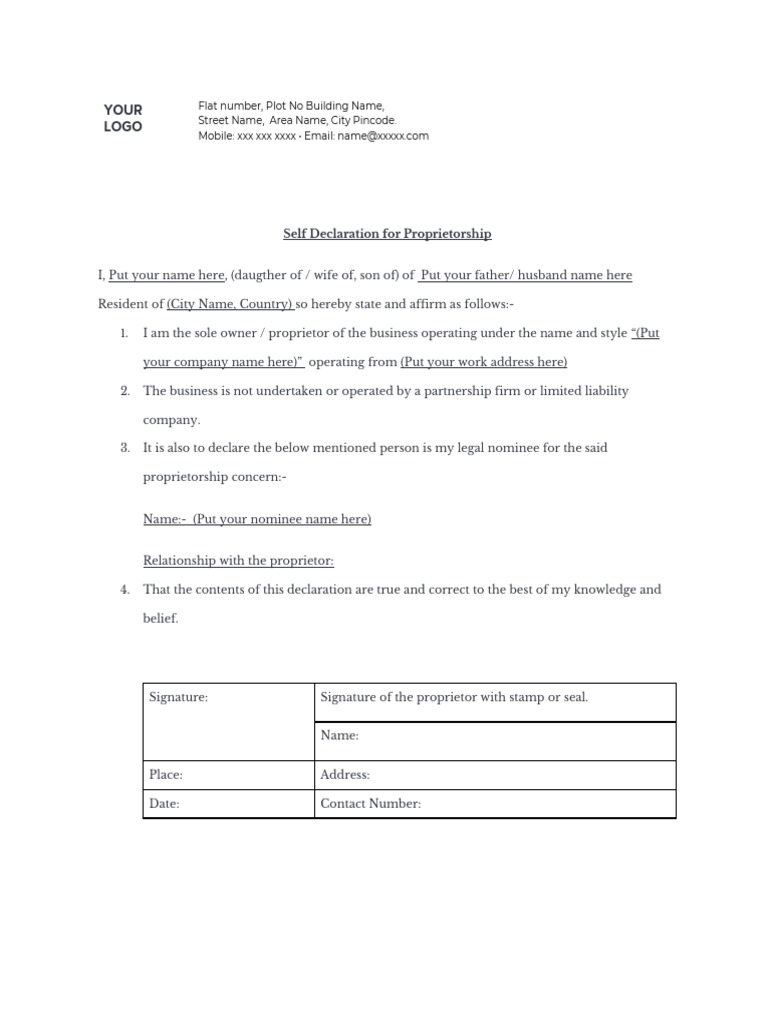 Proprietorship Declaration Letter | PDF