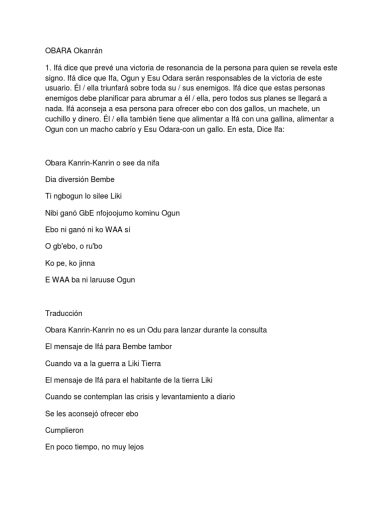 Obara Okanran Ingles | PDF | Pollo | Religión étnica