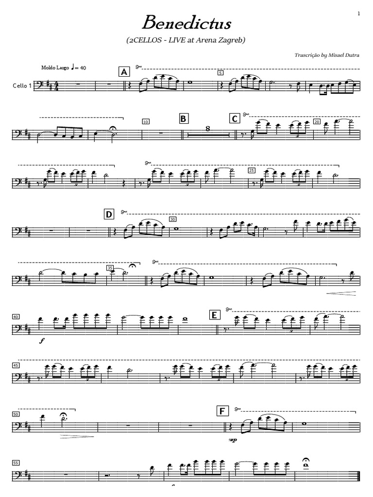 Benedictus - 2cellos - Cello 1 | PDF