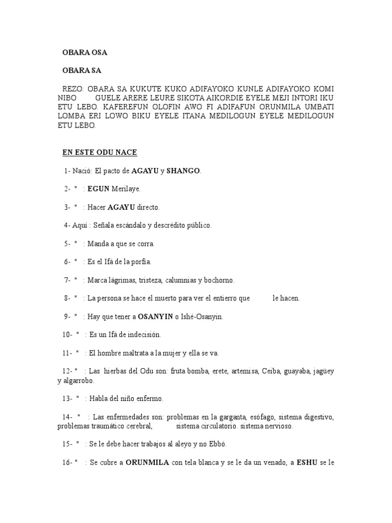 Odu Obara Osa: Consejos y Ritual | PDF | Brujería | Pollo