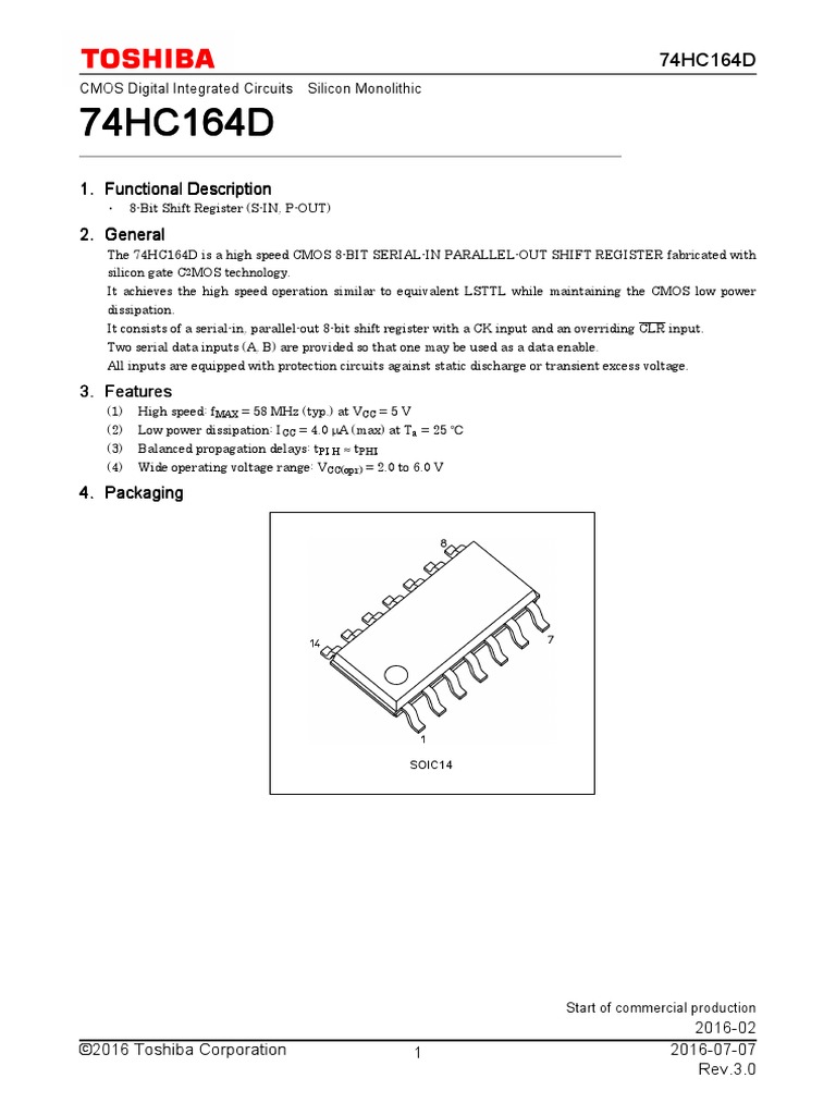 74HC164D Datasheet en 20160707 | PDF | Reliability Engineering | Cmos