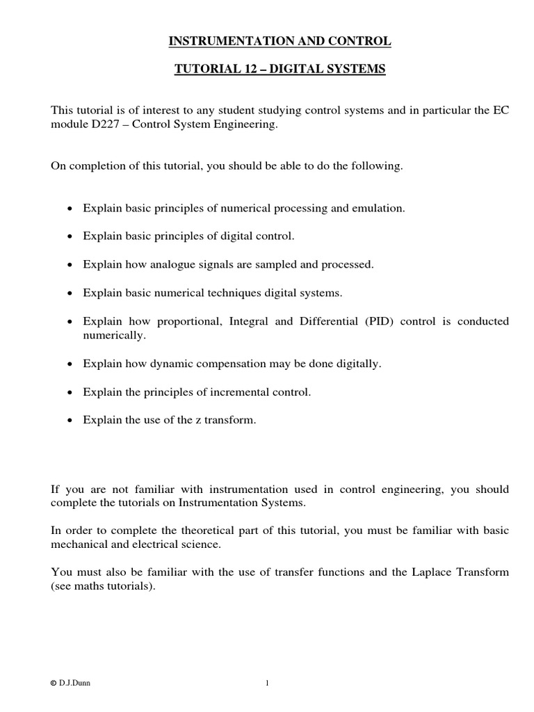 Digital Control Systems: An Introduction to Numerical Processing ...