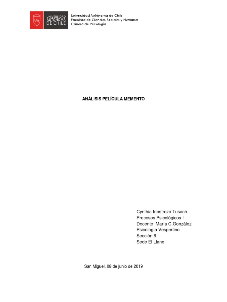 Analisis Pelicula Memento | PDF | Memoria | Neurociencia Cognitiva