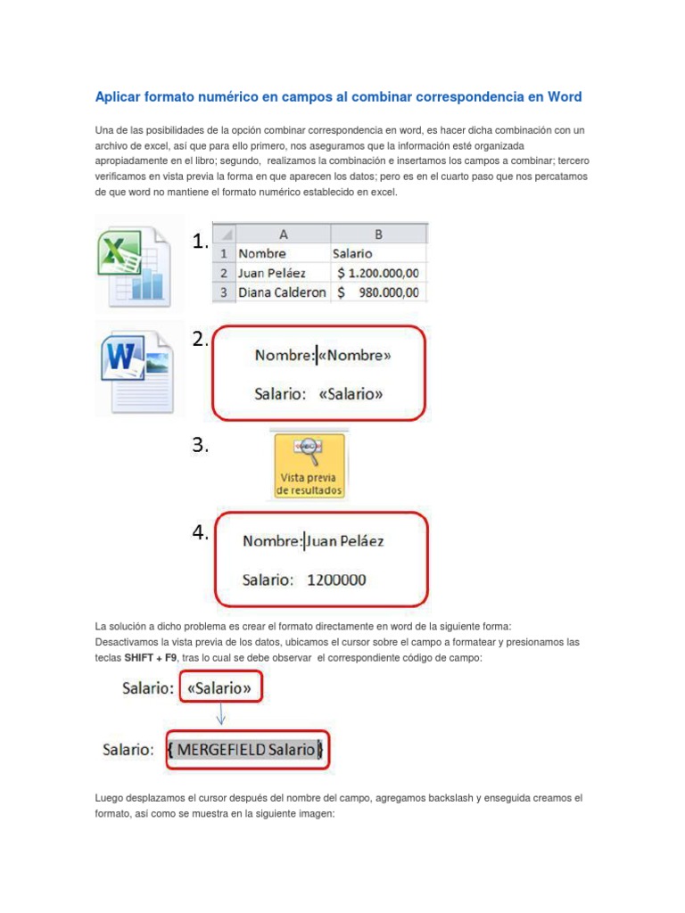 Aplicar Formato Numérico en Campos Al Combinar Correspondencia | PDF ...