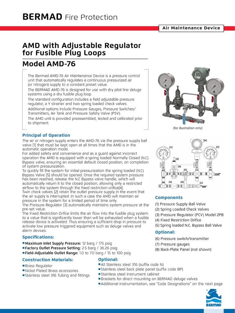 Bermad: AMD With Adjustable Regulator For Fusible Plug Loops Model AMD-76 | PDF | Valve ...