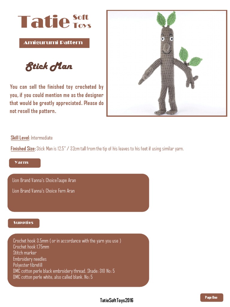 Stick Man Pattern 2016 | PDF | Crochet | Embroidery