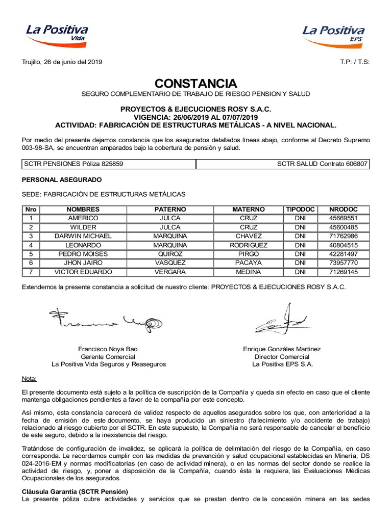 Poliza de SCTR | PDF | Póliza de seguros | Seguro