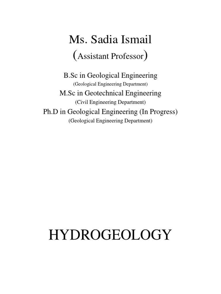 Ms. Sadia Ismail: Assistant Professor | PDF | Porosity | Aquifer