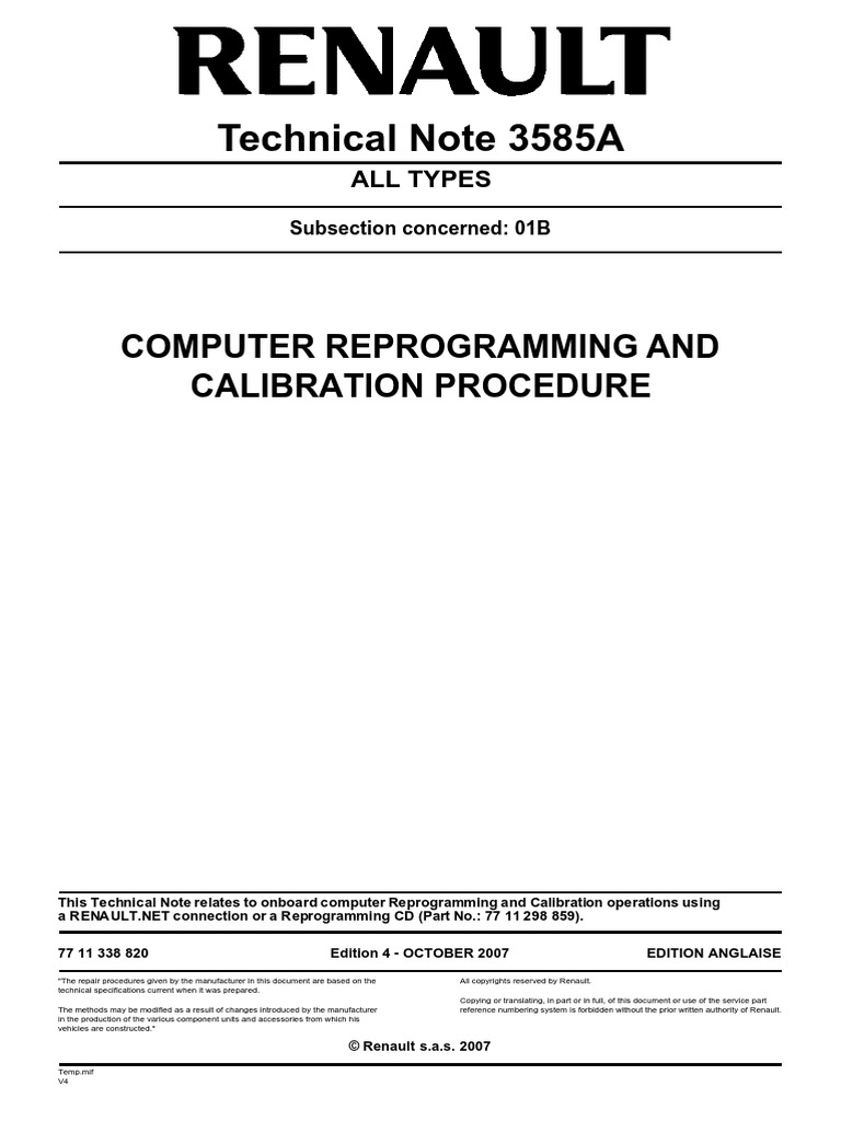 Renault Re-Prog Procedure (ENG) | PDF | Cd Rom | Computer Programming
