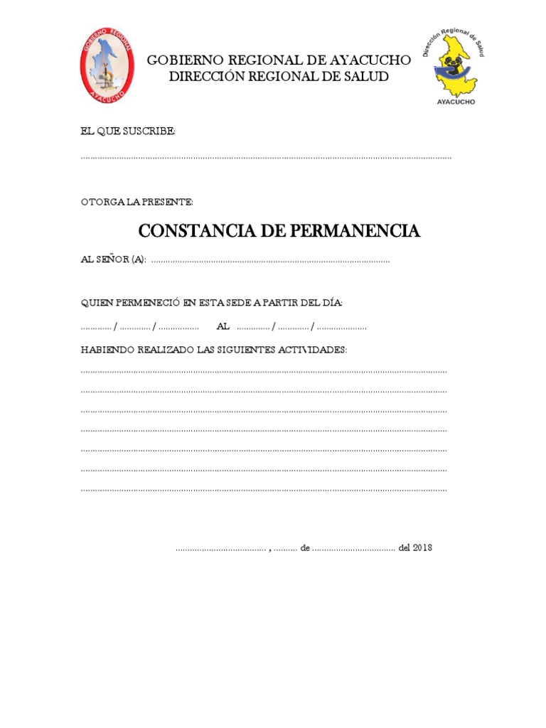 Constancia de Permanencia DIRESA | PDF