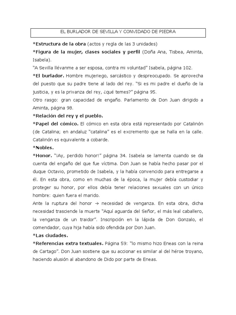 El Burlador de Sevilla y Convidado de Piedra | PDF
