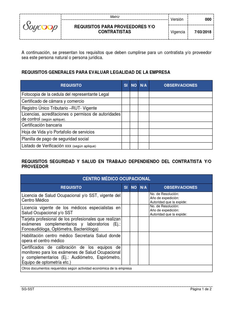 V0 - Matriz de Requisitos Proveedores-Contratista | PDF | Business