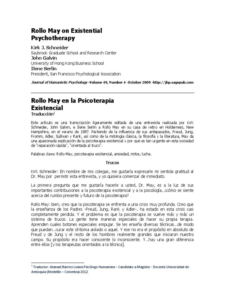 Rollo May en La Psicoterapia Existencial (Traducción) | PDF | Mente ...