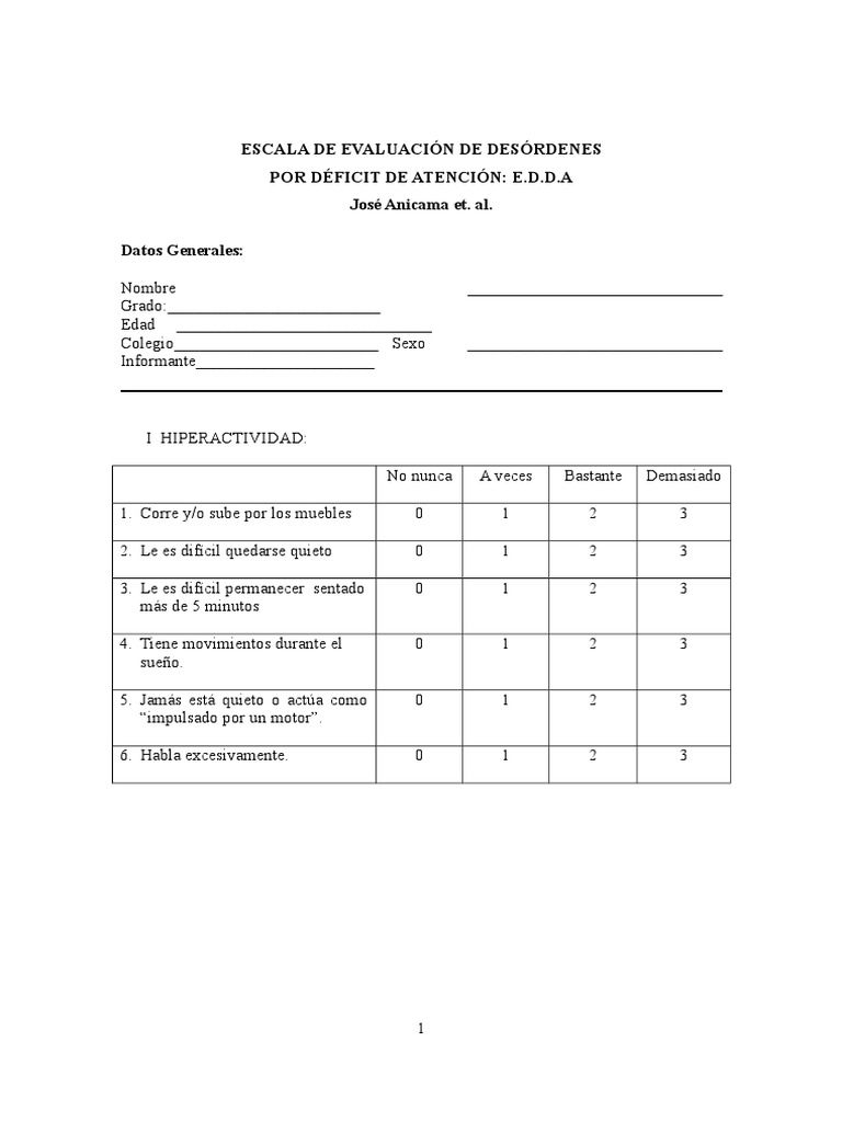 Escala EDDA JA 6 11 | PDF | Desorden hiperactivo y deficit de atencion