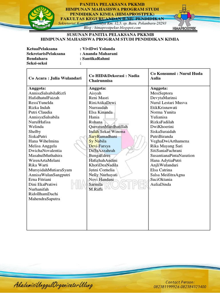 Susunan Panitia PKKMB 2019 | PDF