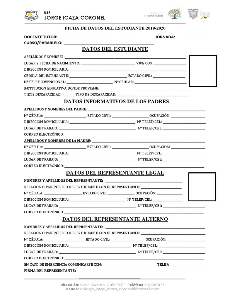 Ficha de Datos del Estudiante 2019-2020 | PDF | Crecimiento personal y ...