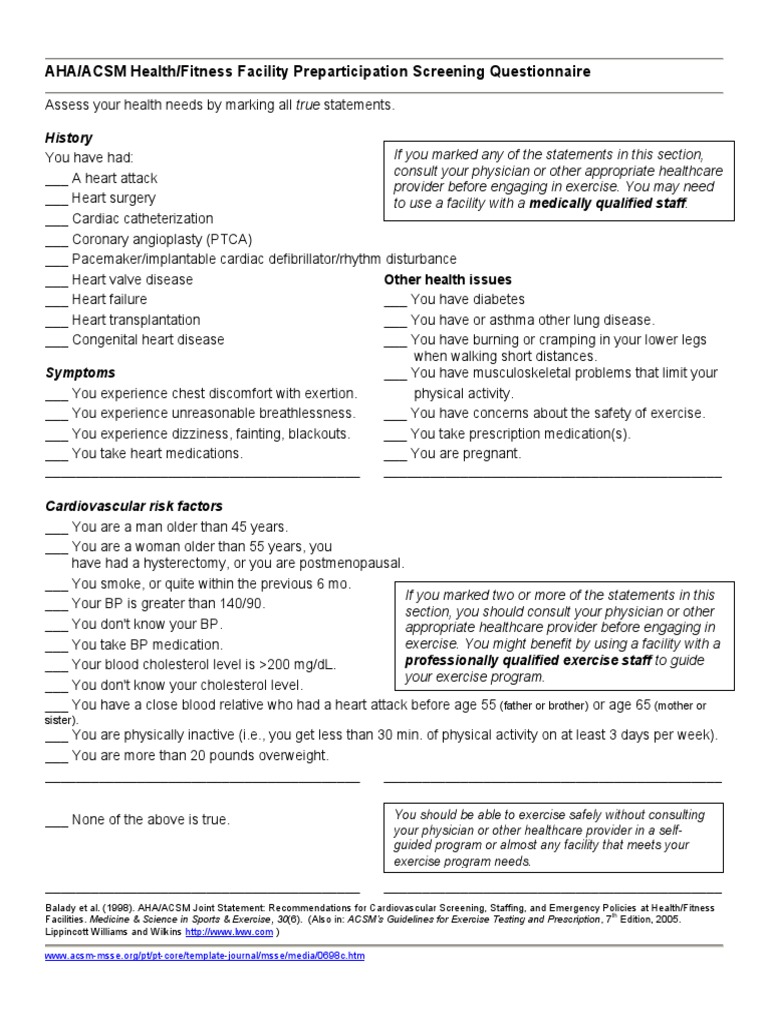 AHA/ACSM Preparticipation Screening Guide | PDF | Heart ...