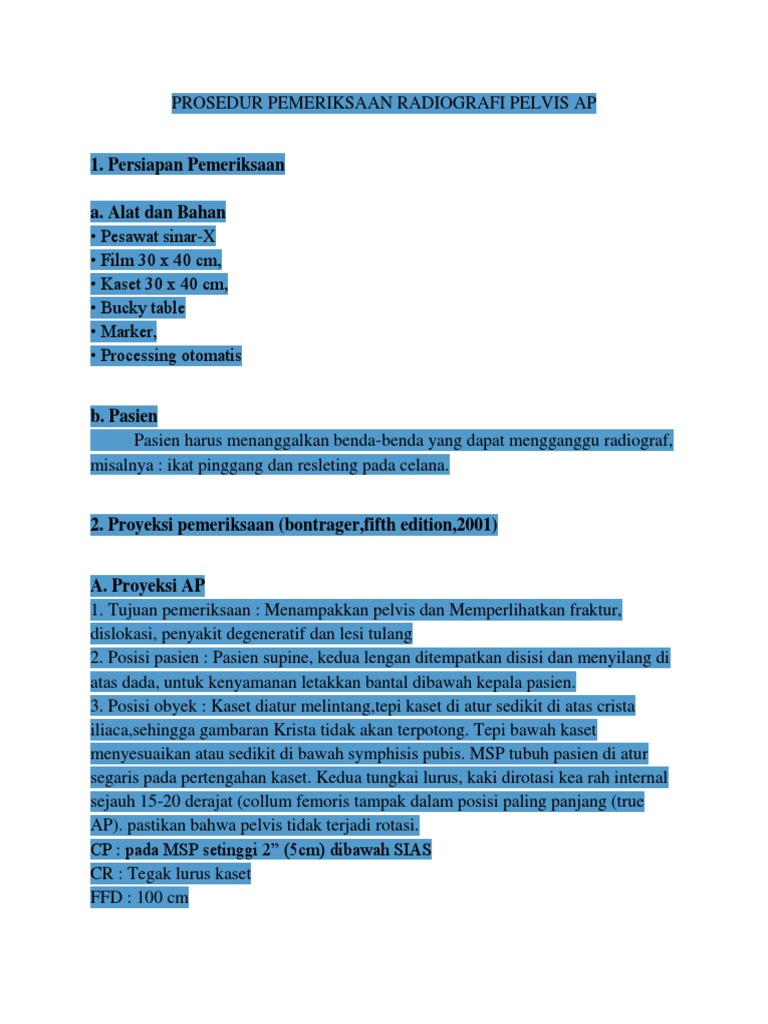Atun Prosedur Ro Pelvis AP | PDF
