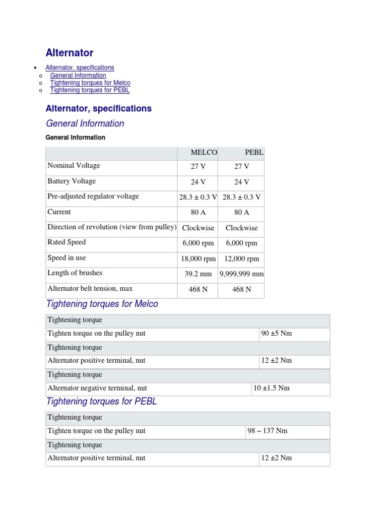 Melco Alternator Specifications Guide Pdf Science Mathematics