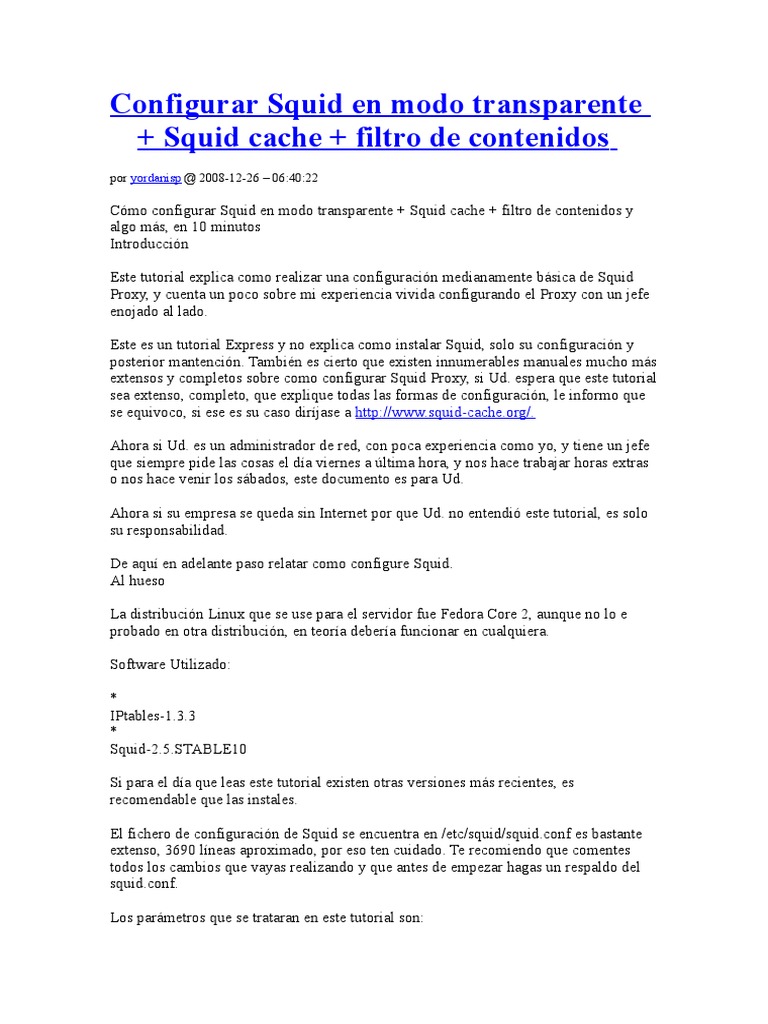 Configurar Squid en Modo Transparente | PDF | Servidor proxy | Dirección IP