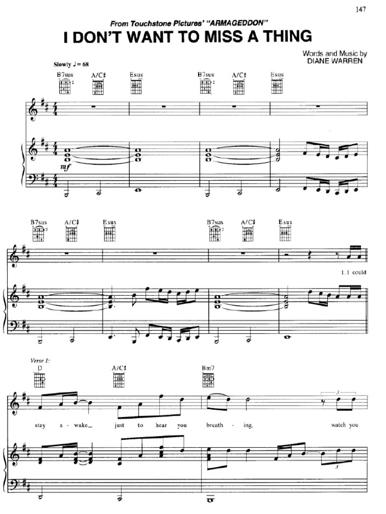 I Dont Wanna Miss A Thing Piano | PDF