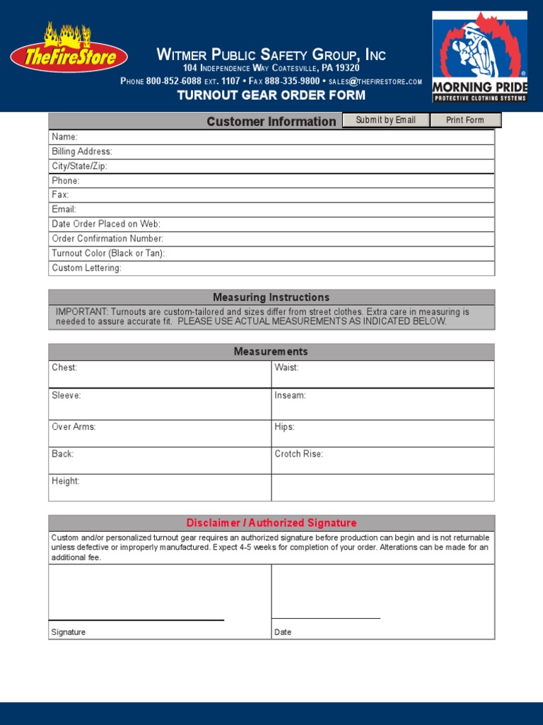 W P S G, I: Turnout Gear Order Form | PDF