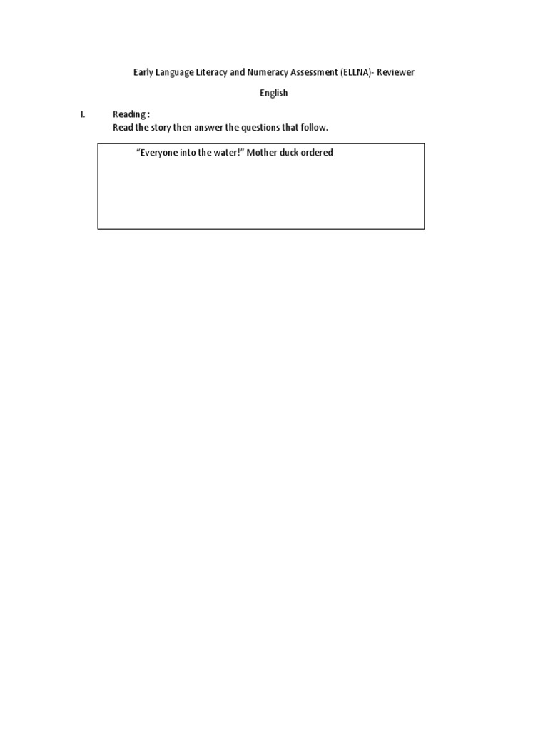 Early Language Literacy and Numeracy Assessment | PDF