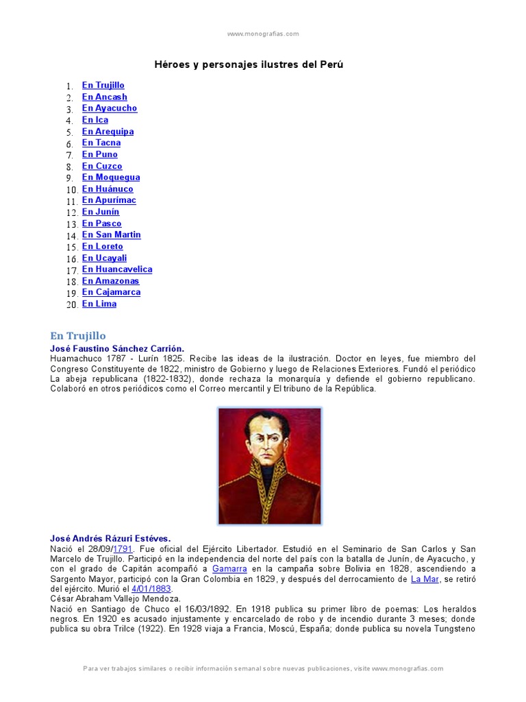 Héroes y personajes ilustres del Perú | PDF | Perú | Lima