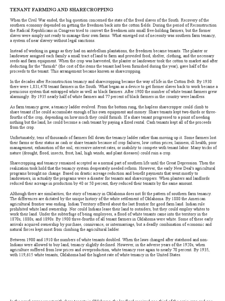 History of Tenant Farming and Sharecropping | PDF | Leasehold Estate ...