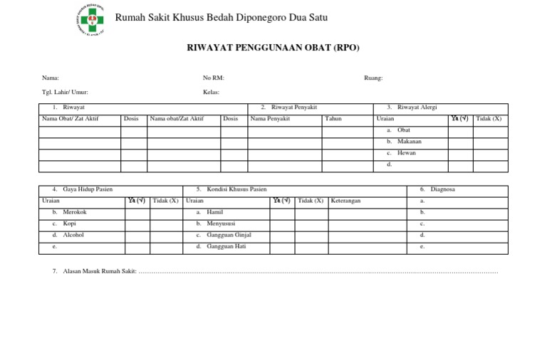 Form Riwayat Penggunaan Obat Pdf