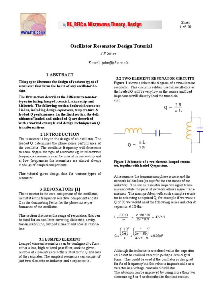 Oscillator Resonator Design Tutorial: 1 Abstract | PDF | Coaxial Cable ...