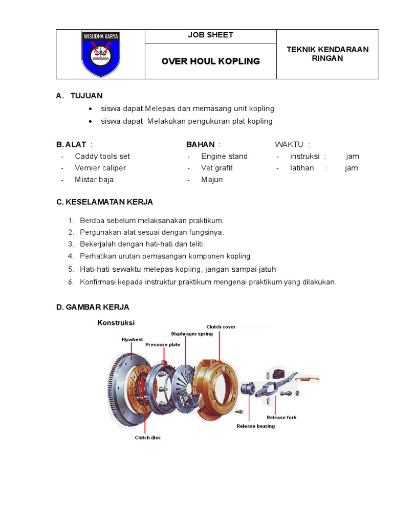 Jobsheet Praktikum Kopling Mobil | PDF
